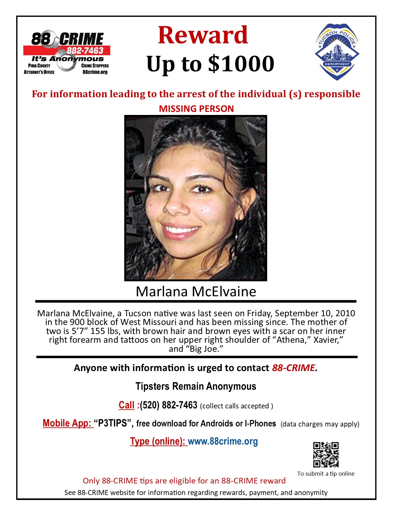 TPD Missing Person Marlana McElvaine – 88-CrimE